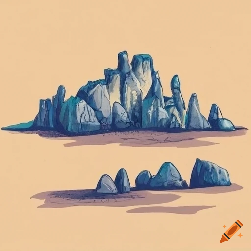 Hand-drawn landscape with rocky formations