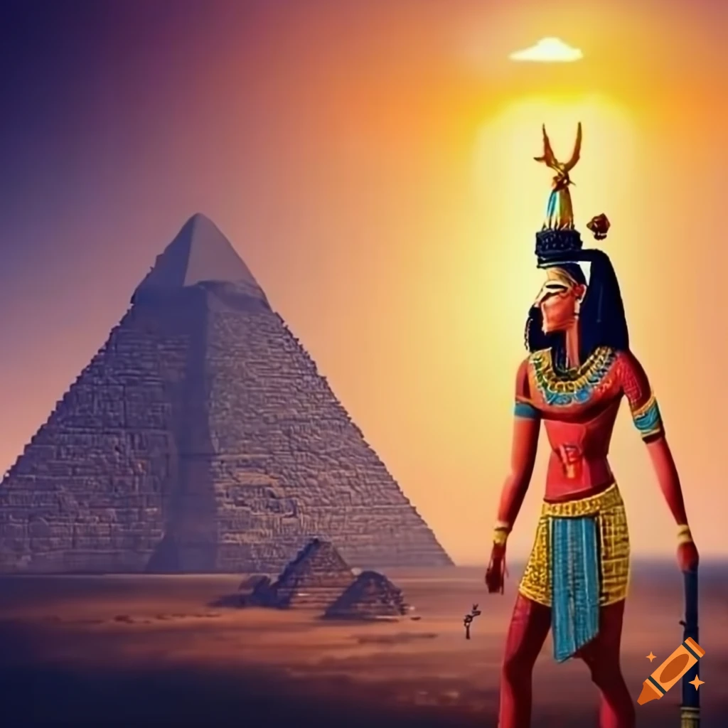 Osiris and isis at sunrise near the pyramids on Craiyon