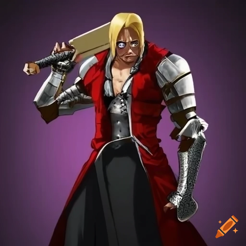 Artwork of a fusion between Andy Bogard and Byakuya Kuchiki as a medieval knight on Craiyon