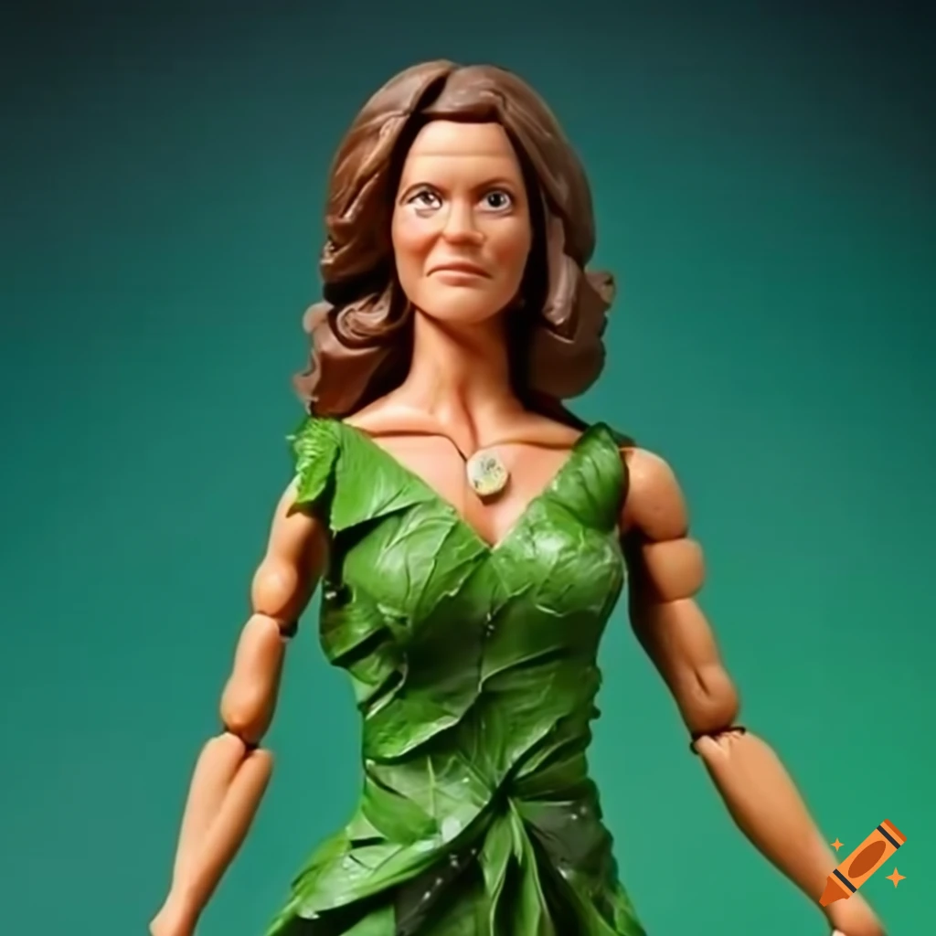Action figure of jen carfagno in a leafy dress on Craiyon