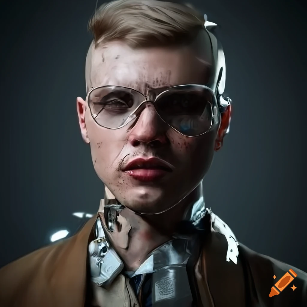 Detailed portrait of a retro-style male cyborg on Craiyon