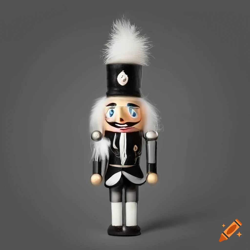 Black and white image of a nutcracker drummer boy