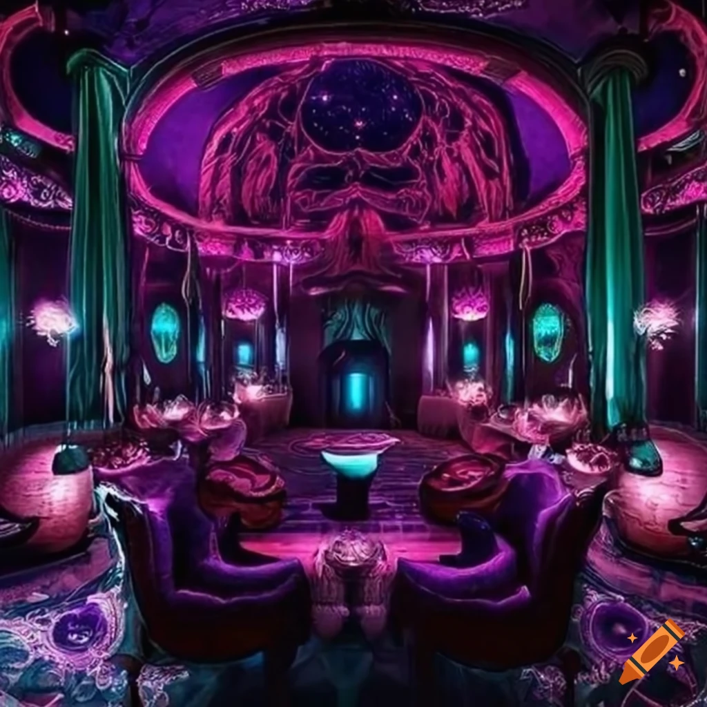 Elegant and dark gentlemen's club with neon lights on Craiyon