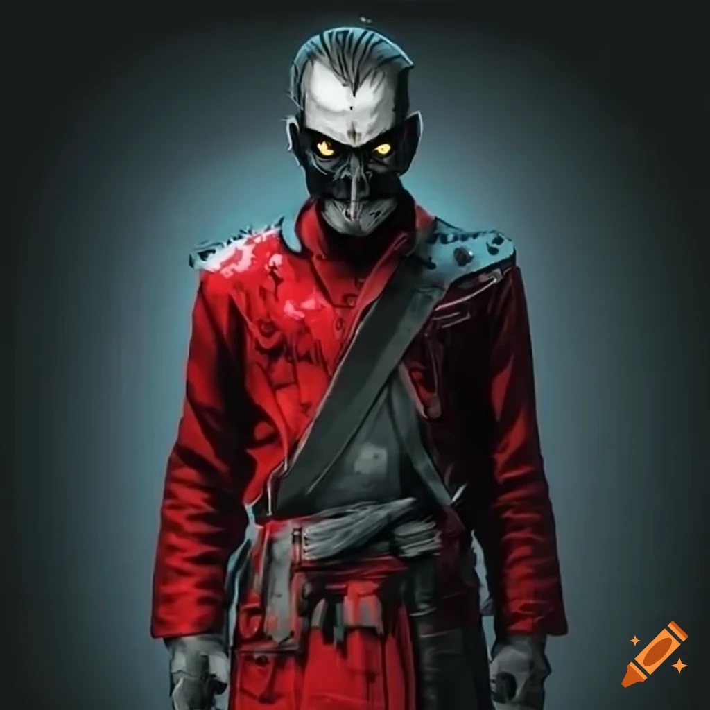 Red, white, and black evil henchmen uniform design on Craiyon