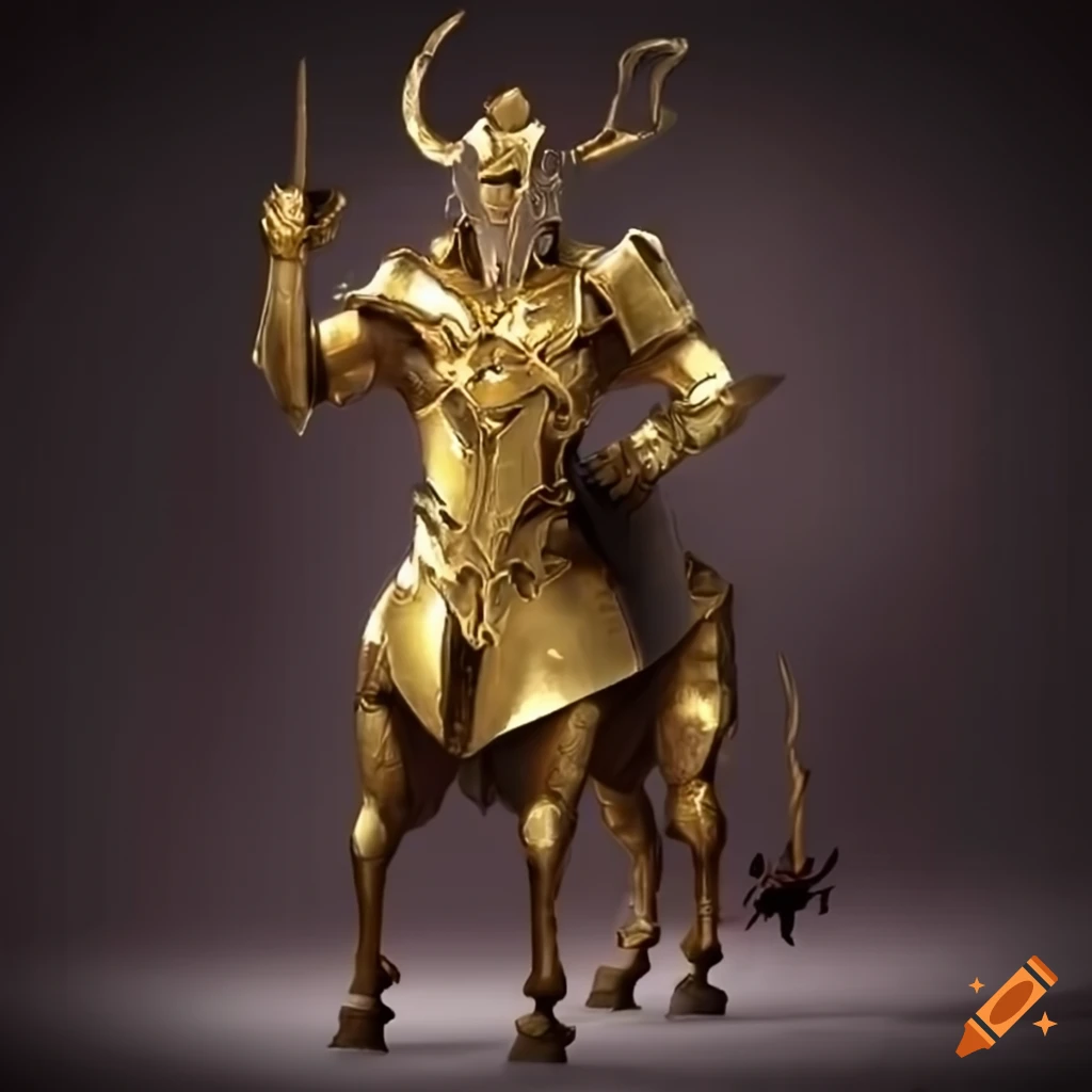Image of a golden-armored centaur on Craiyon
