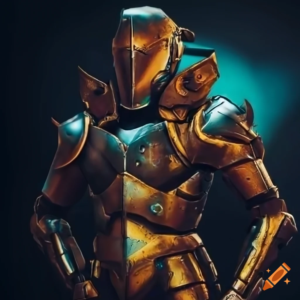 Sci-fi knight armor with giant metallic shoulders
