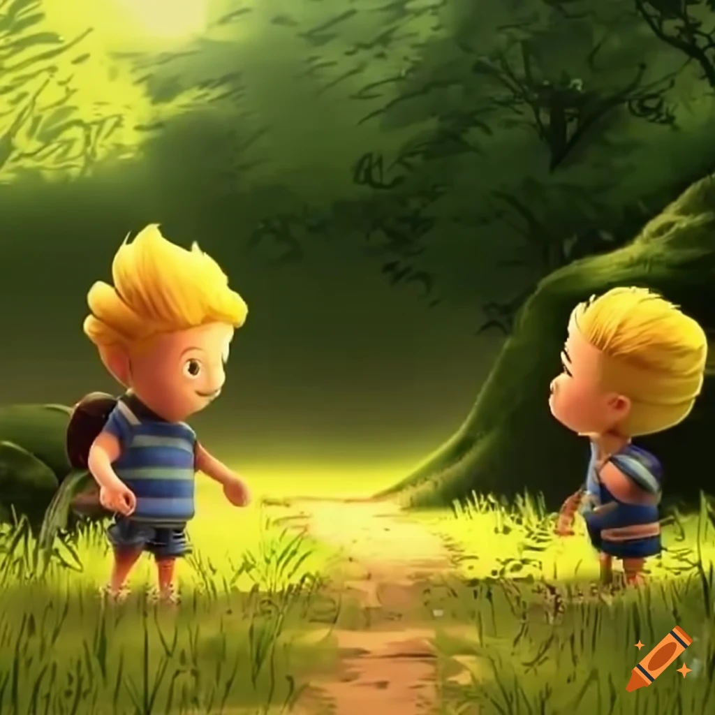 Playful animation of ethan and lucas in the countryside on Craiyon