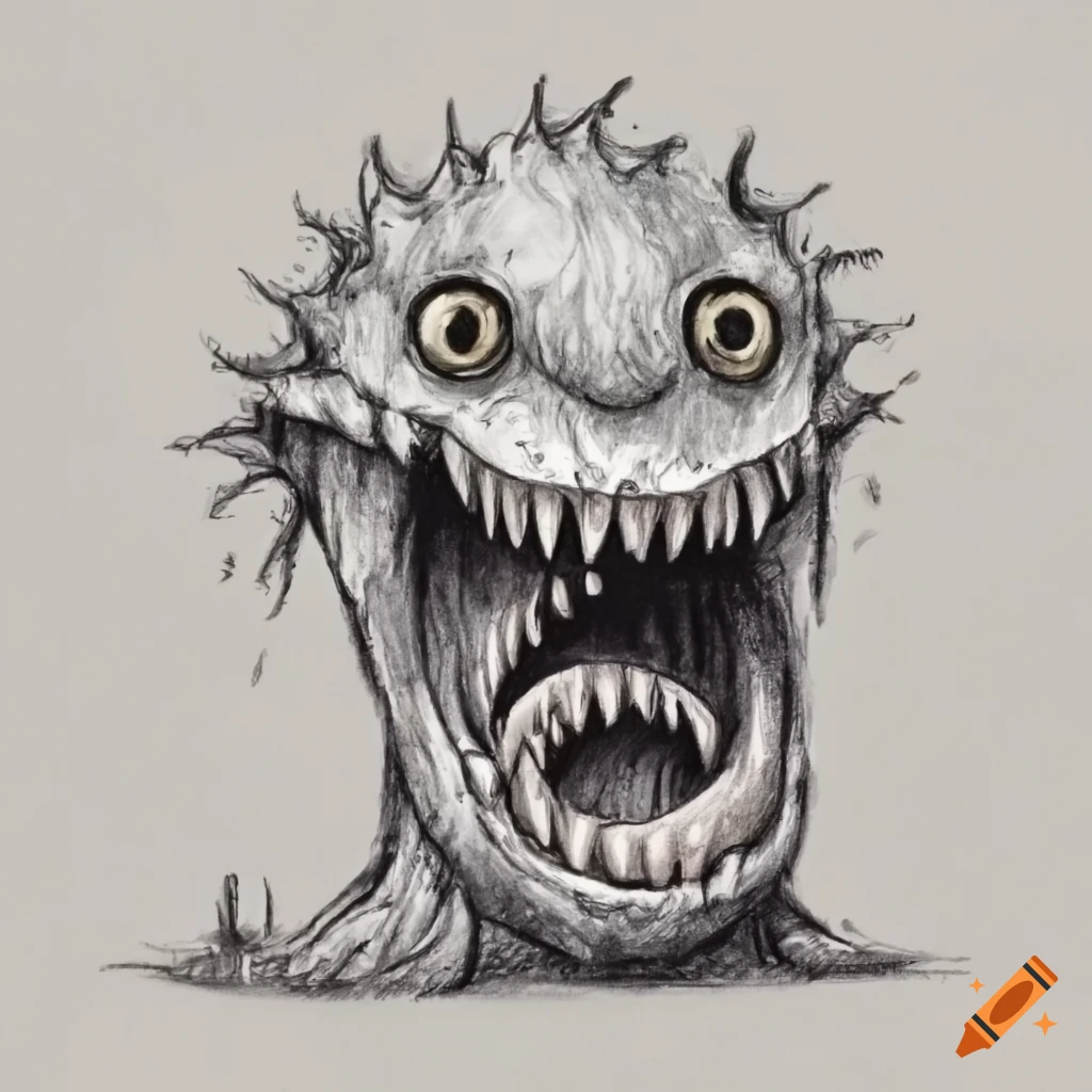 Line drawing of two monsters interacting on Craiyon