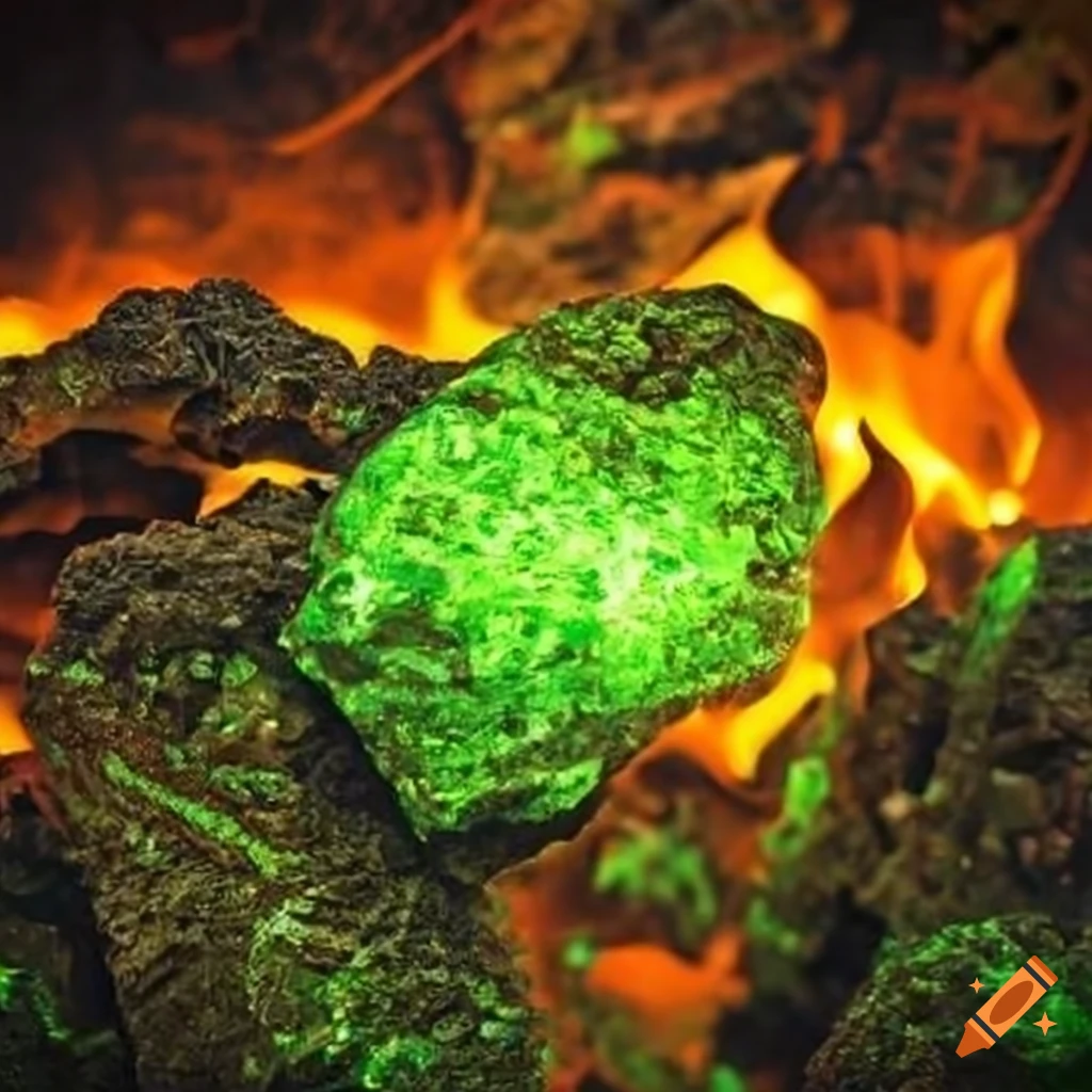 Glowing green embers on black background