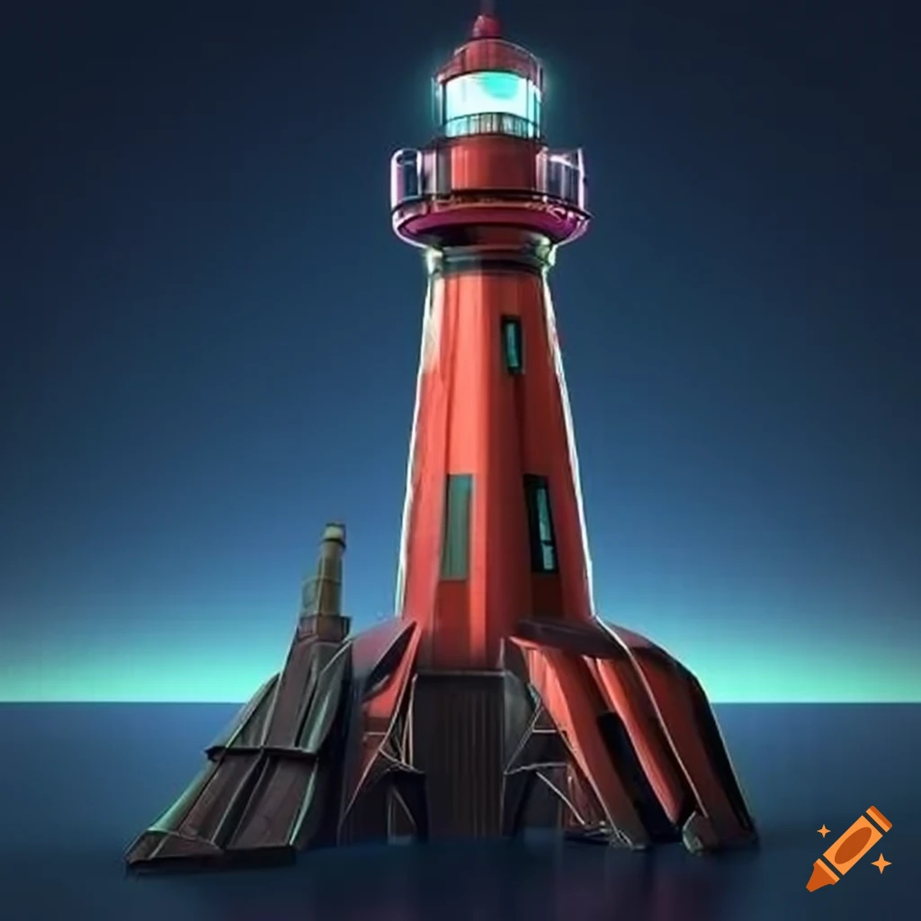Image of a futuristic lighthouse with robot-like features on Craiyon