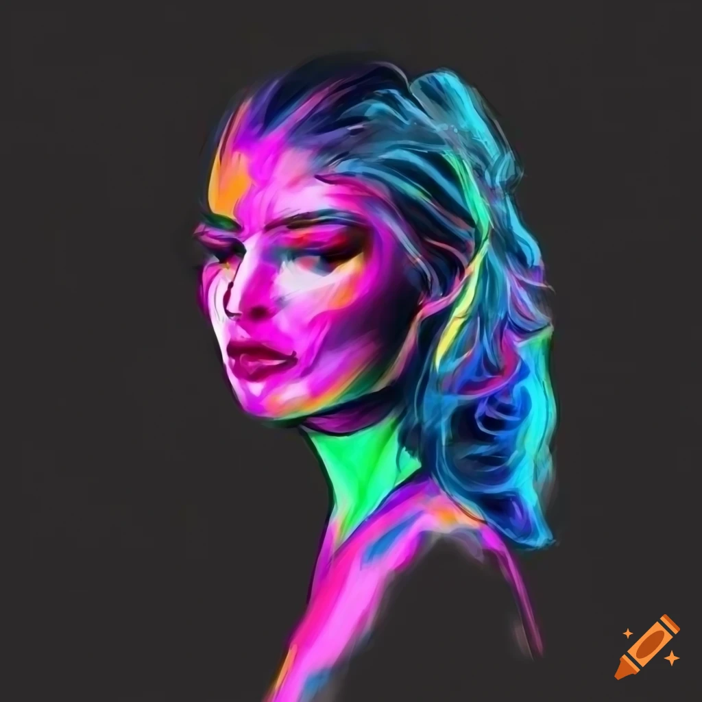 Neon woman drawing on black background