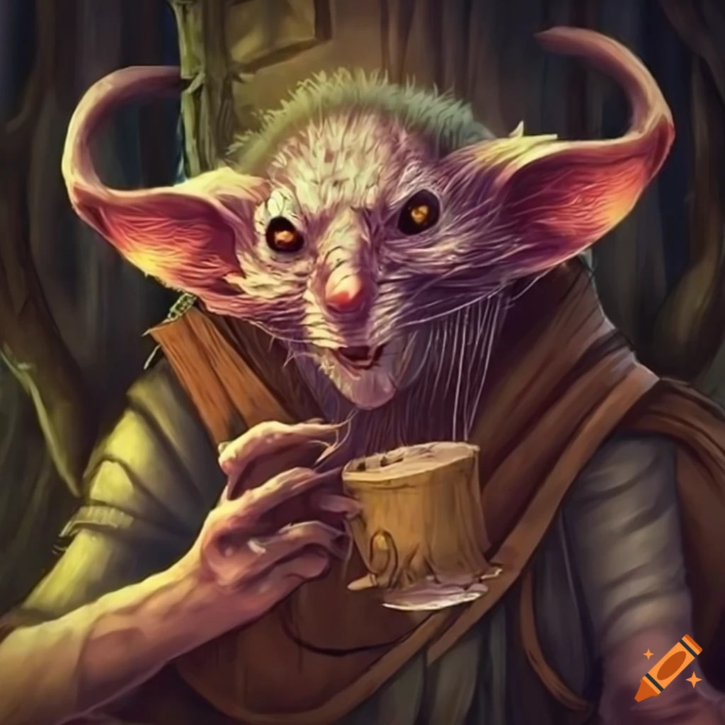 Image of an old ratfolk witch in a forest hut on Craiyon