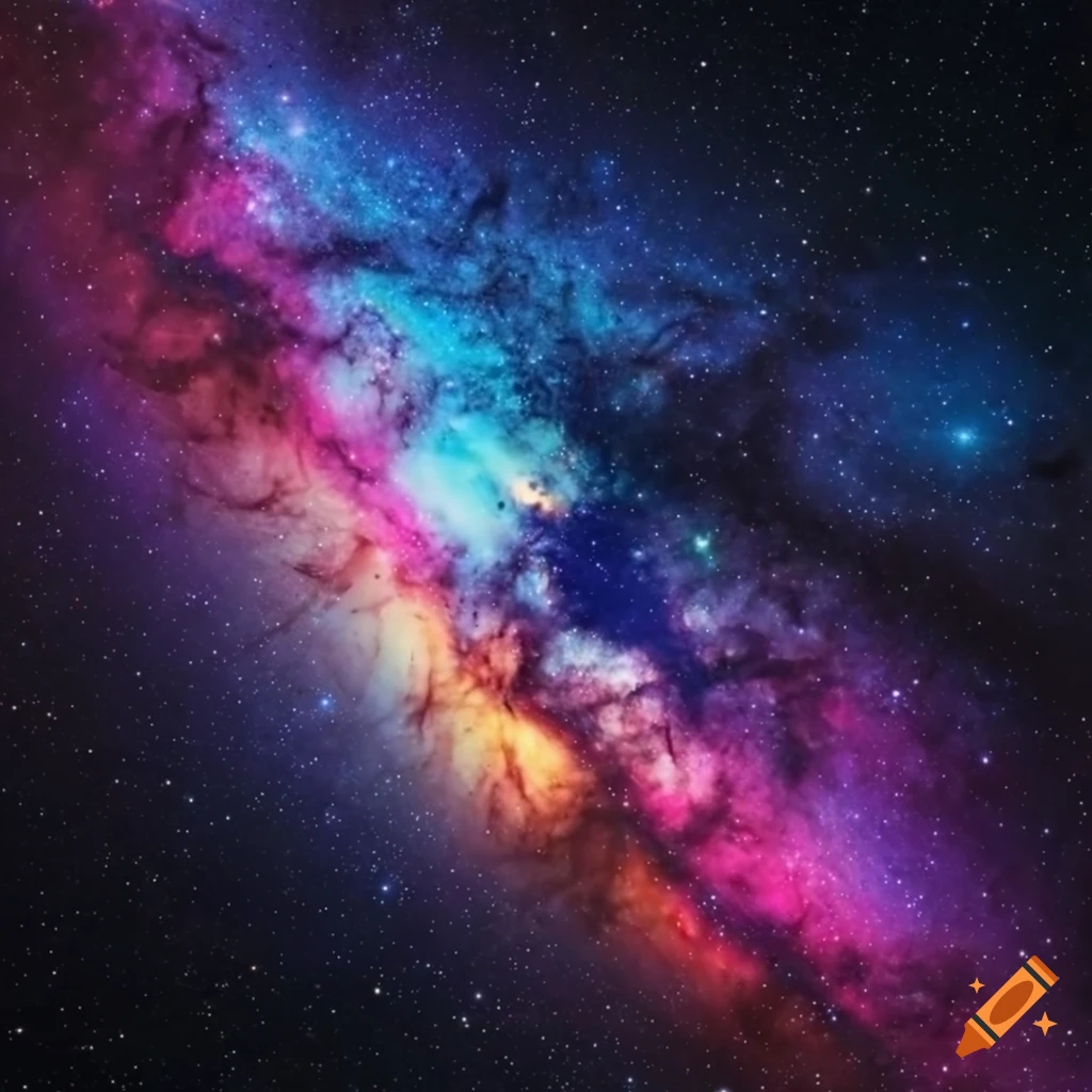 Colorful depiction of a galaxy with many stars and nebulas on Craiyon