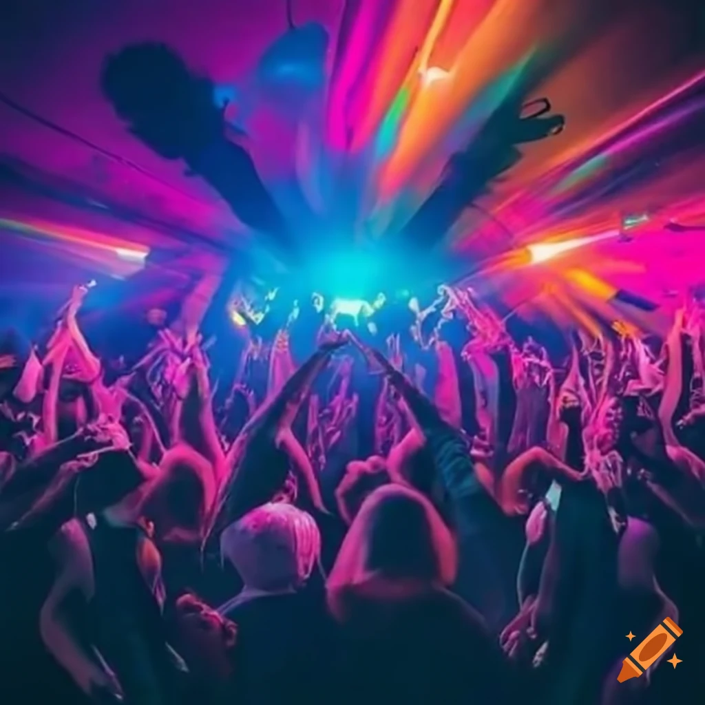 Vibrant crowd dancing to jersey club music on Craiyon