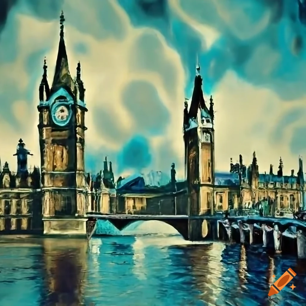Artistic representation of london's river thames on Craiyon