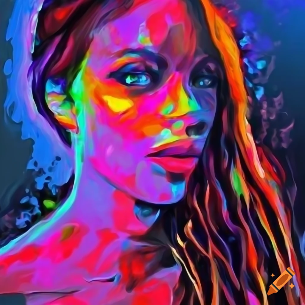 Neon woman drawing on black background