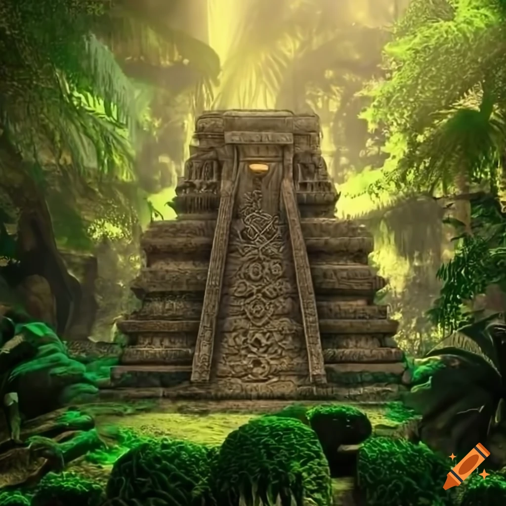 3d rendering of an aztec stone head in the jungle on Craiyon