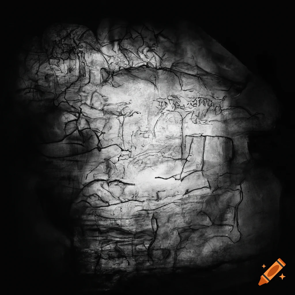 Archaic style drawing of a cave map