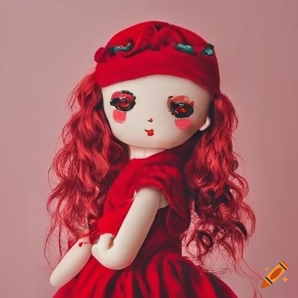 Cherry red aesthetic cloth doll with a mischievous vibe on Craiyon