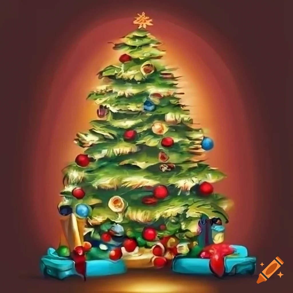 Comic illustration of a christmas tree