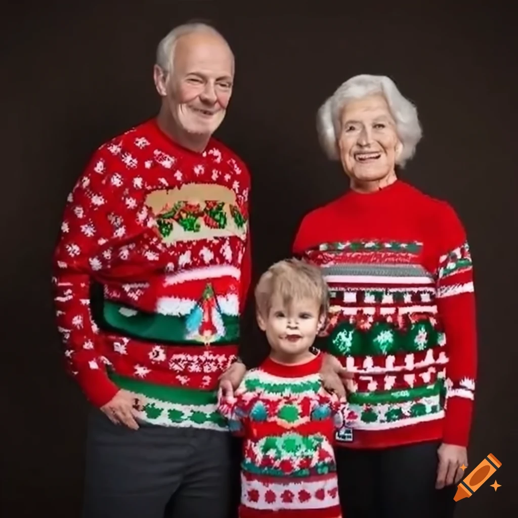 Family wearing christmas jumpers