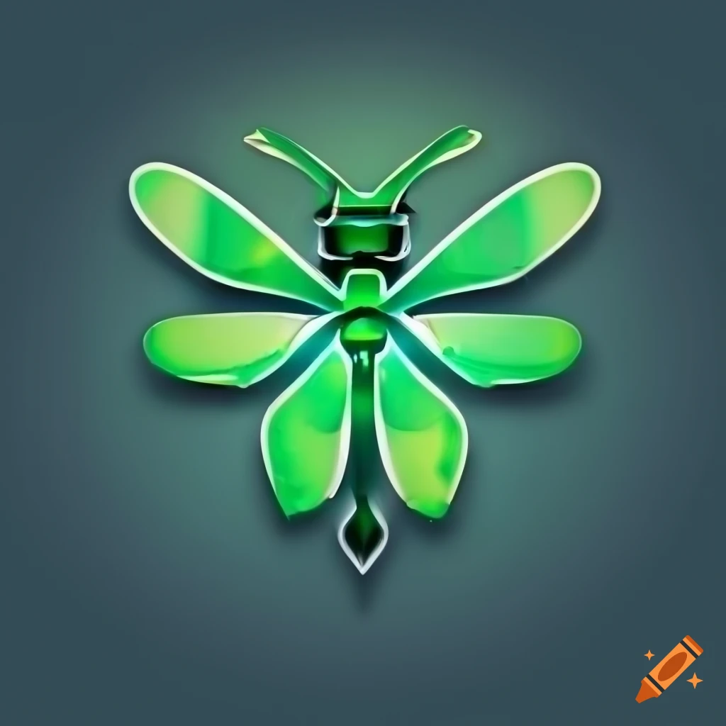 Symmetrical green firefly logo on Craiyon