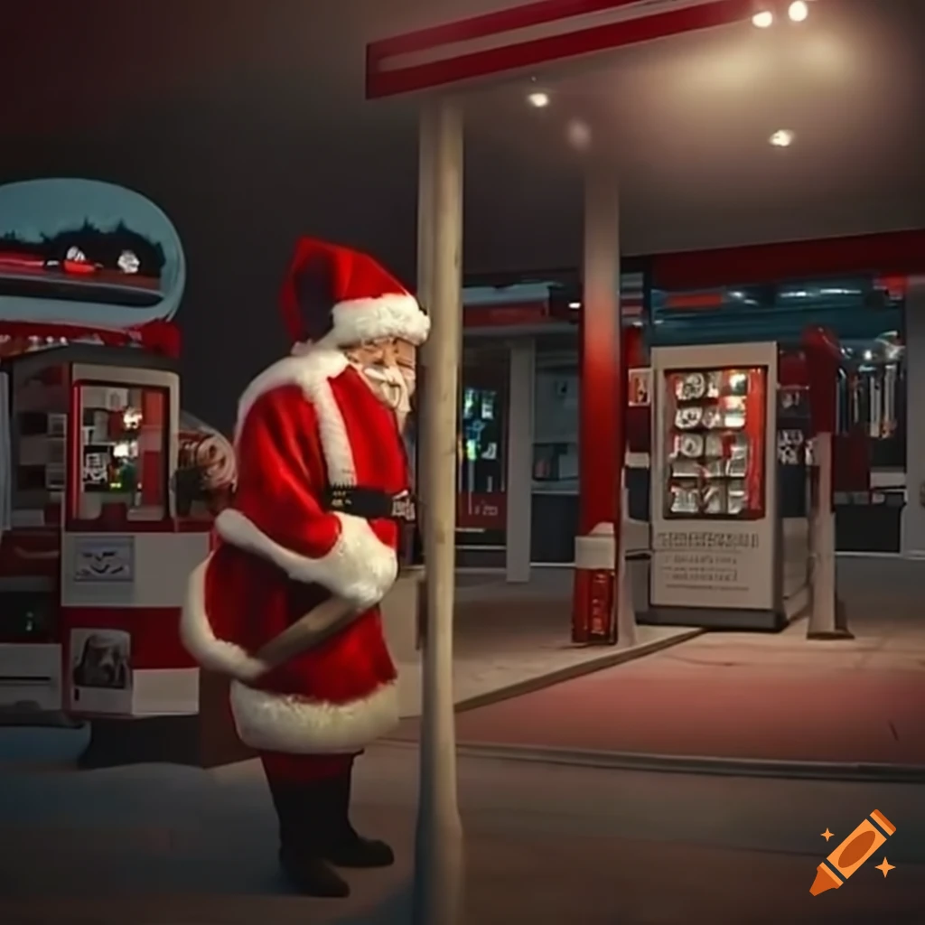 Funny image of santa claus at a gas station