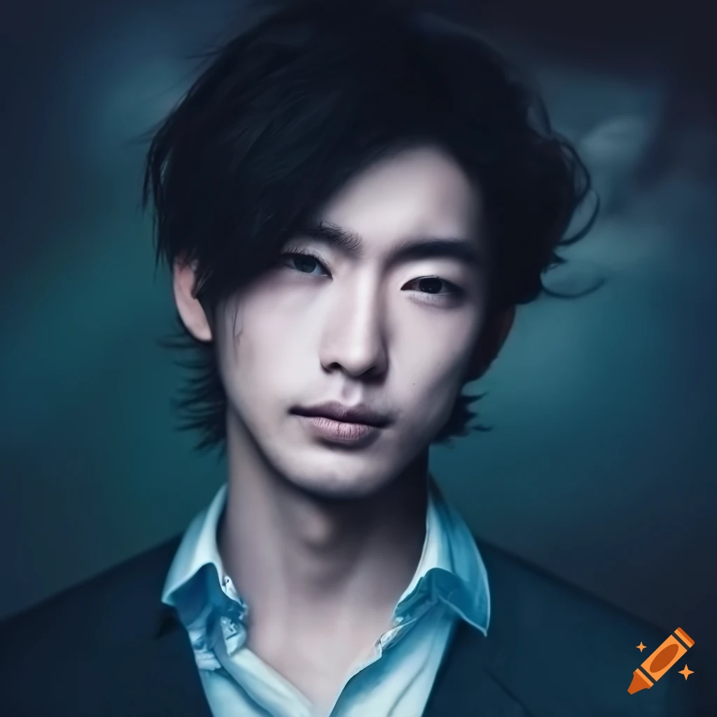 Portrait of a handsome japanese man in stormy weather