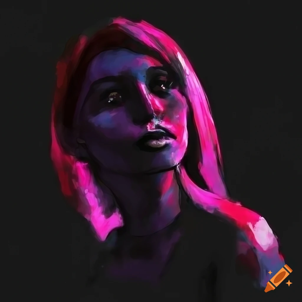 Neon woman drawing on black background