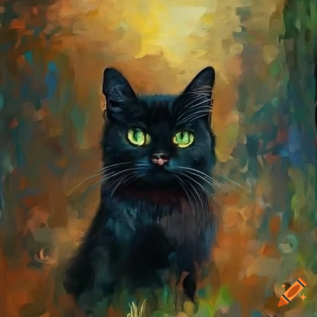 Impressionist artwork of two black cats on Craiyon