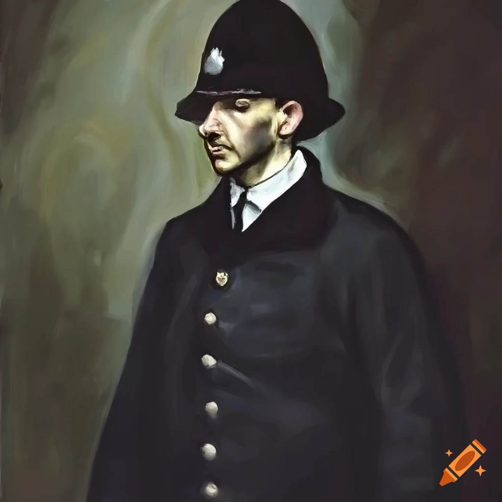 El greco style painting of a london policeman