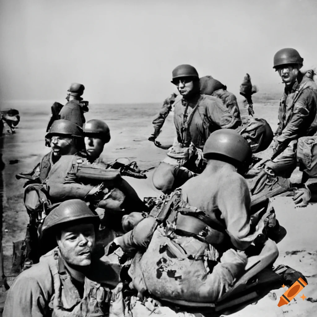 Wwii soldiers in explosive beach landing