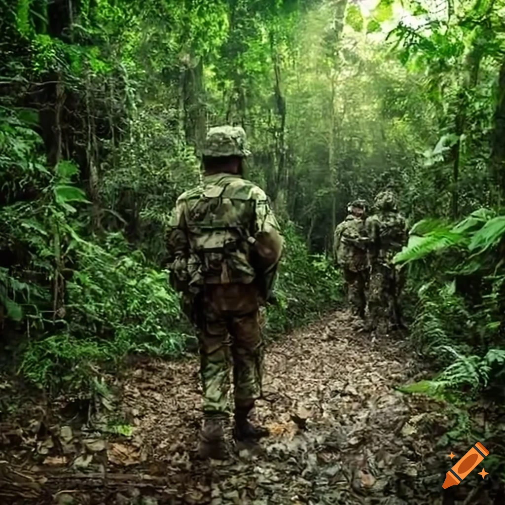 Photo of soldiers walking in the jungle