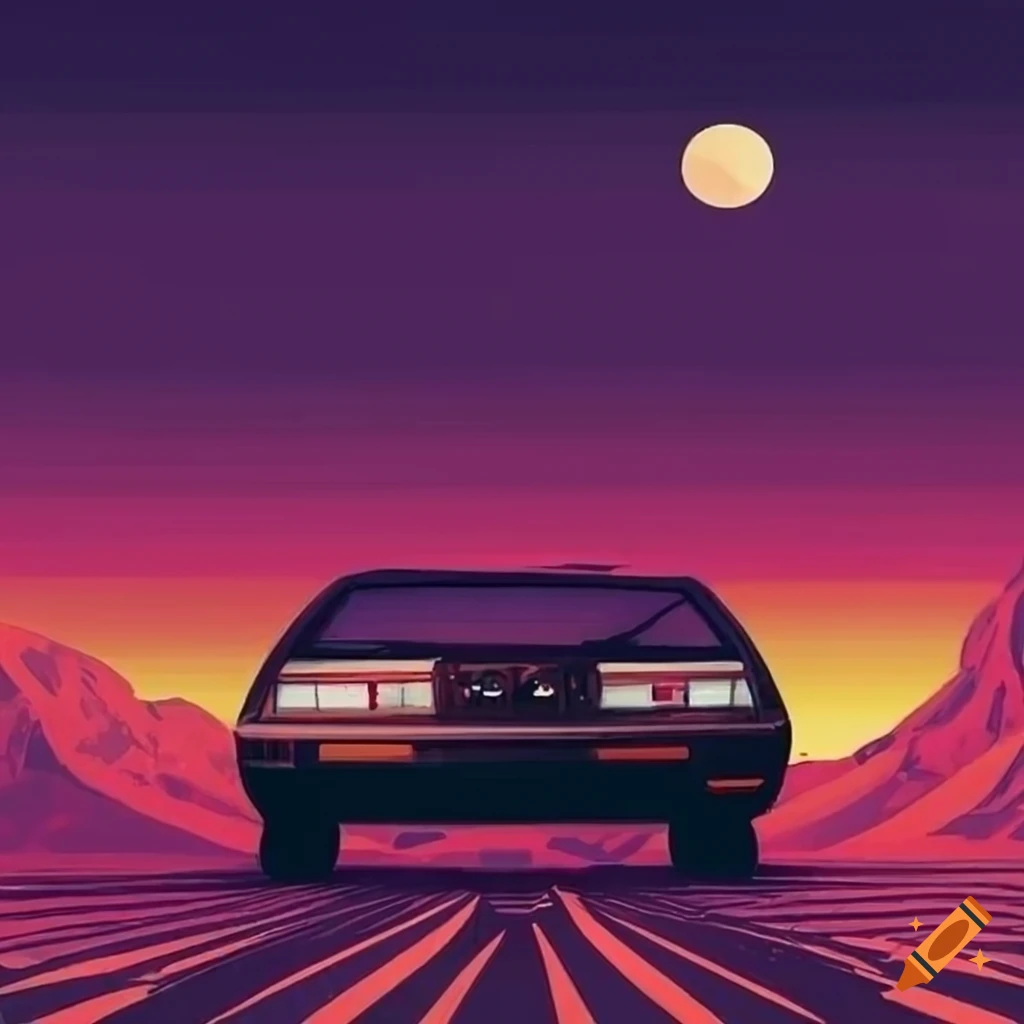 Retro poster of the legendary delorean car on Craiyon