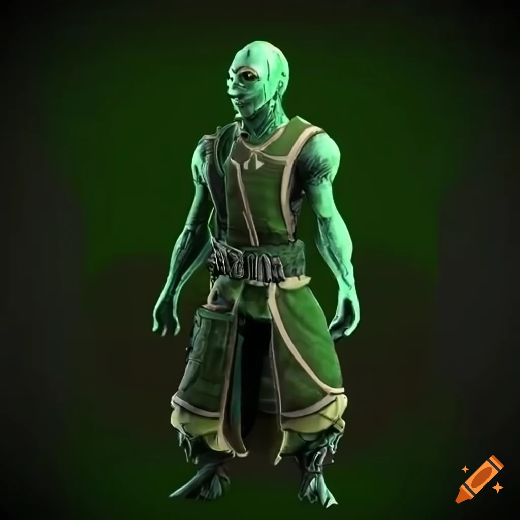 Character design for a futuristic alien monk in a video game