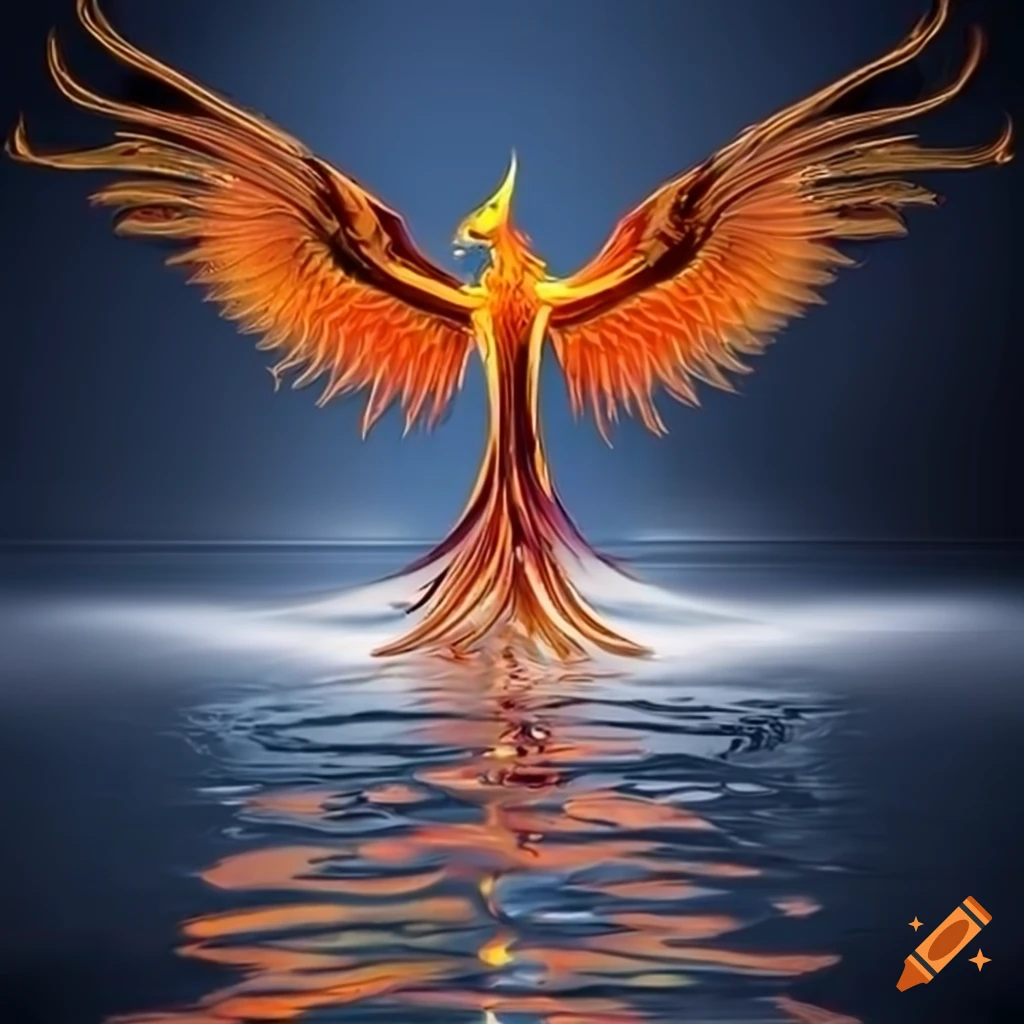 Logo design of a phoenix emerging from water on Craiyon