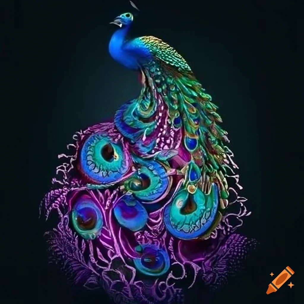 Intricate peacock-inspired design on Craiyon