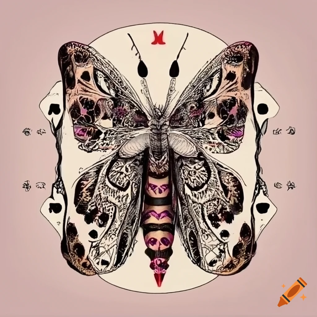 Aesthetic representation of a moth queen with playing cards