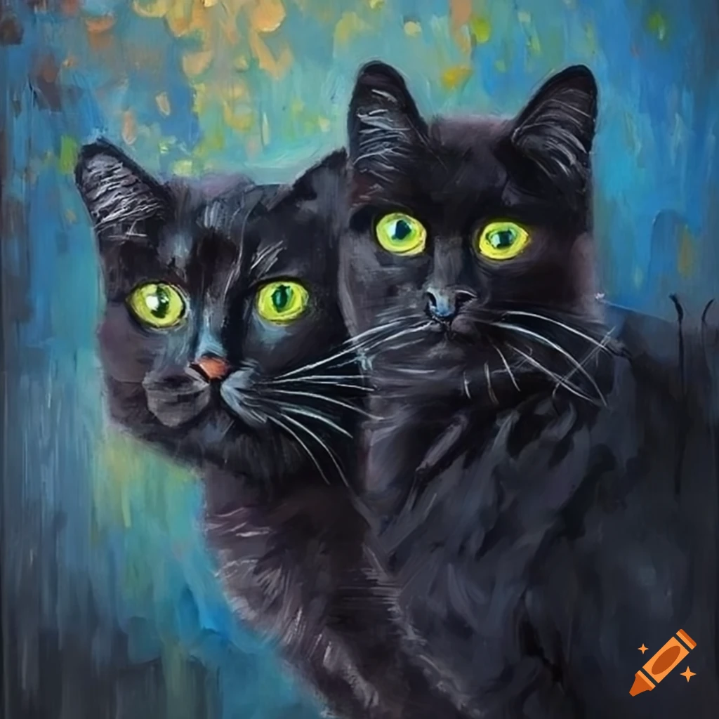 Impressionist painting of two black cats on Craiyon