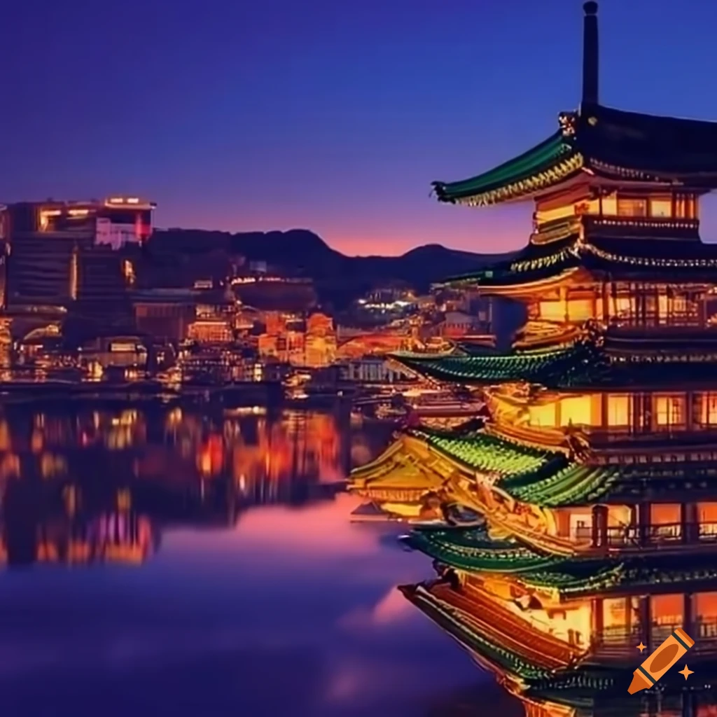 Panoramic view of a traditional and modern japanese city