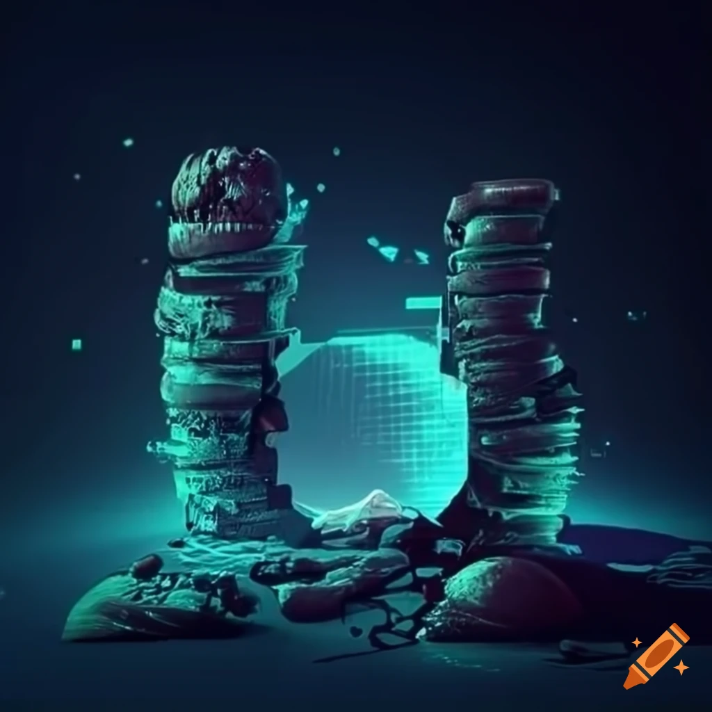 Abstract representation of a cyber dystopian wasteland on Craiyon