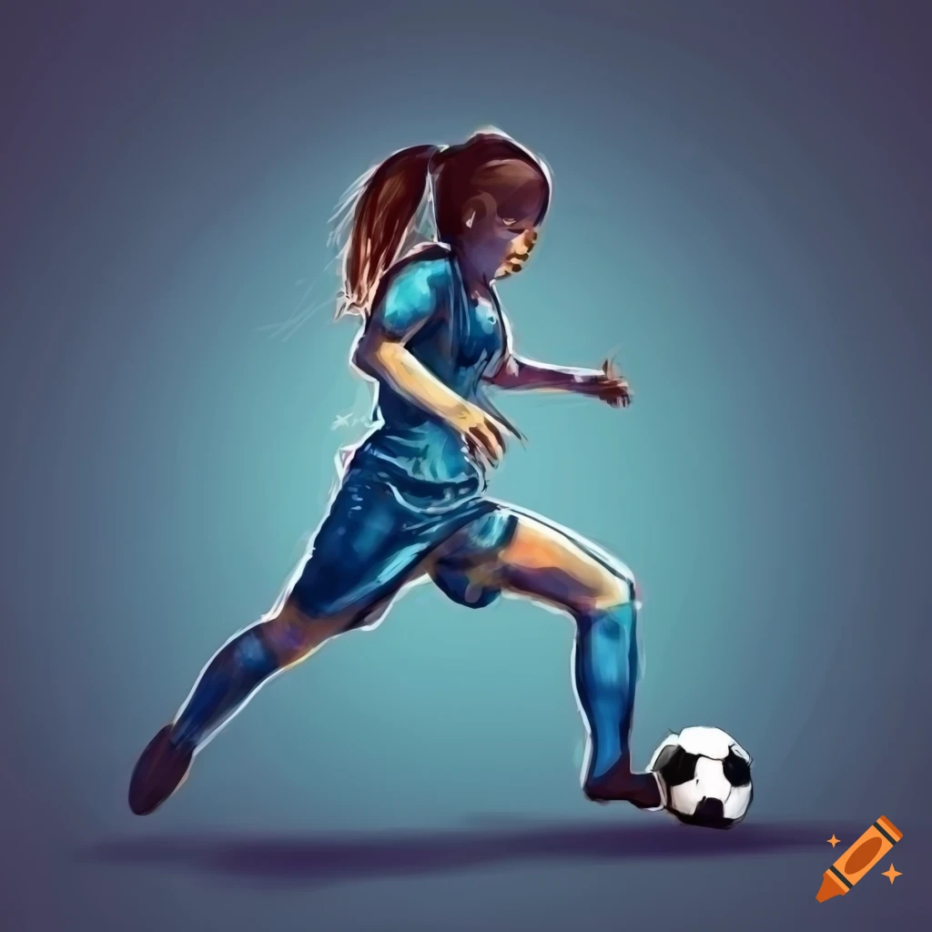 Sketch of a female soccer player on blue background