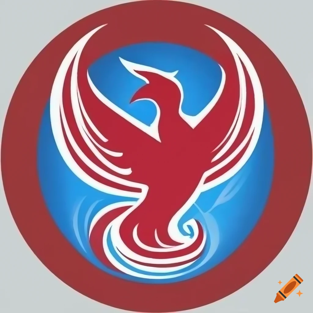 Blue and red phoenix logo in a circle