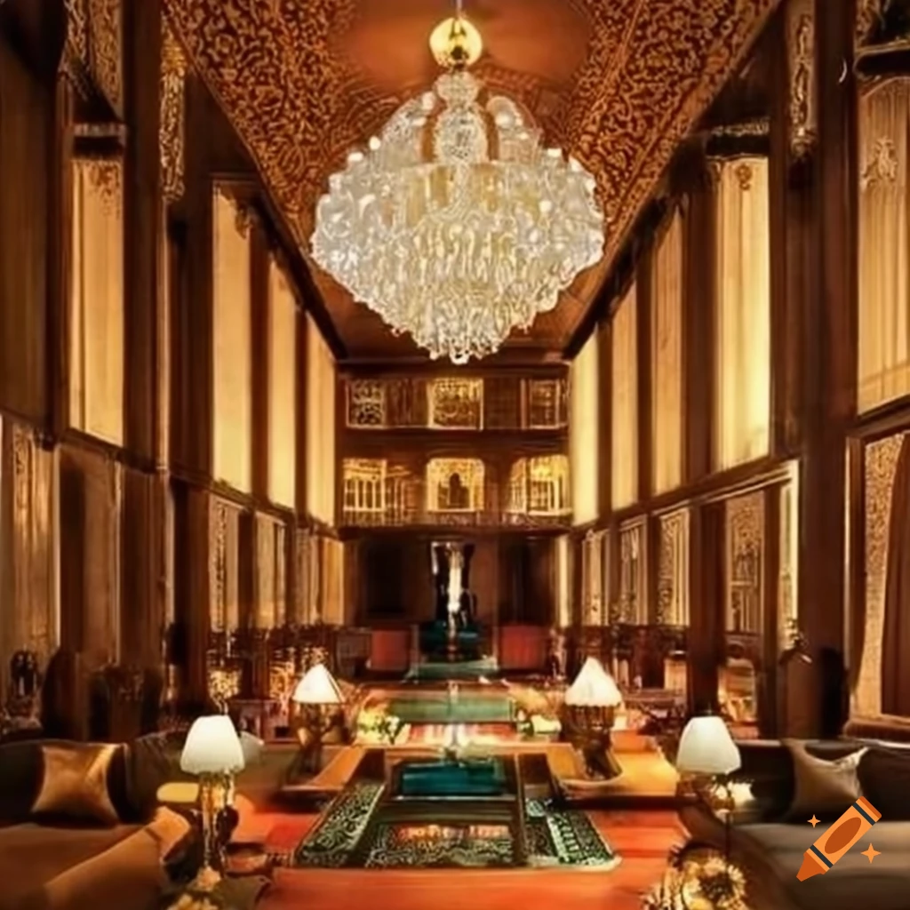Luxurious indian inspired hotel room with chandelier on Craiyon