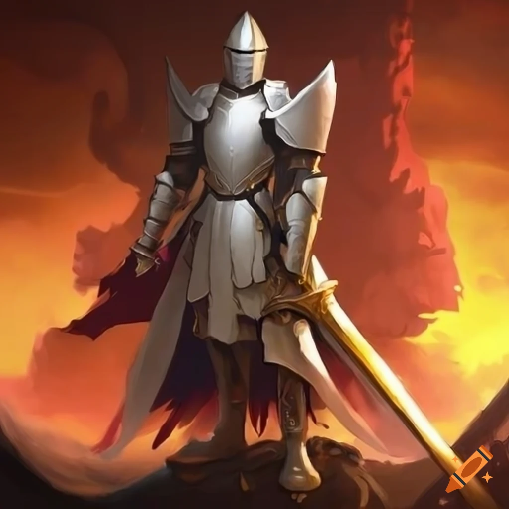 Artwork of a majestic white knight with a mythical sword on Craiyon