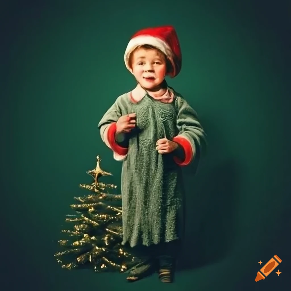 Scrooge and a happy boy by a christmas tree on Craiyon