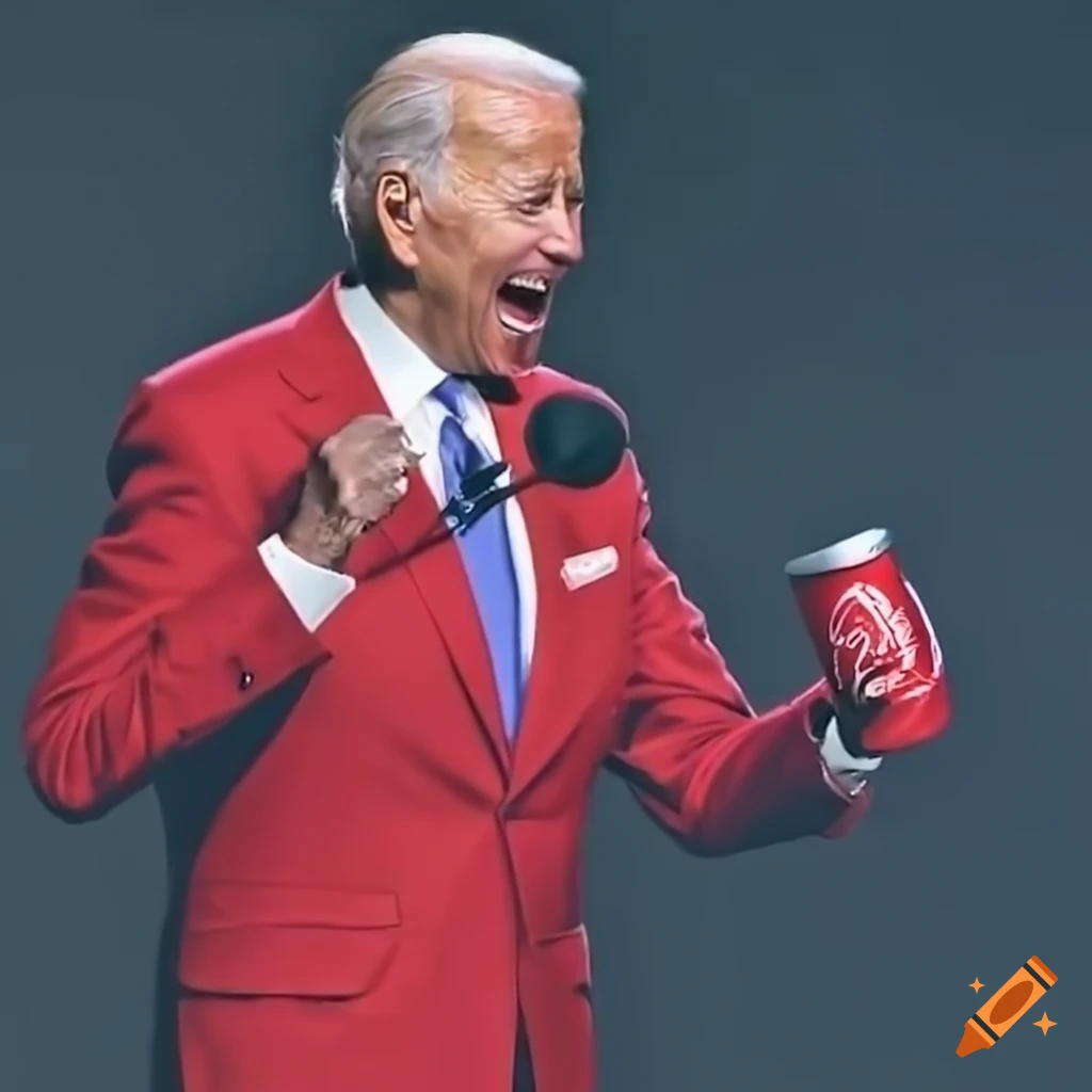Biden in red suit with a can of coke, promotional campaign on Craiyon