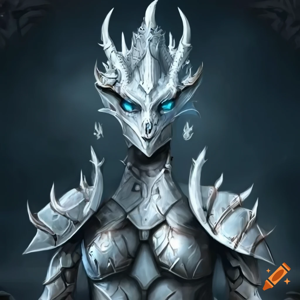 Image of a white dragon in armor on Craiyon