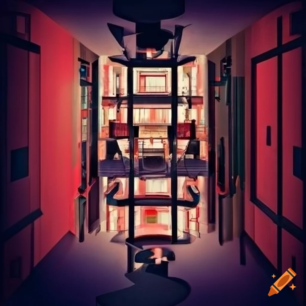 Escher style image of citizenm hotel with intricate walkways