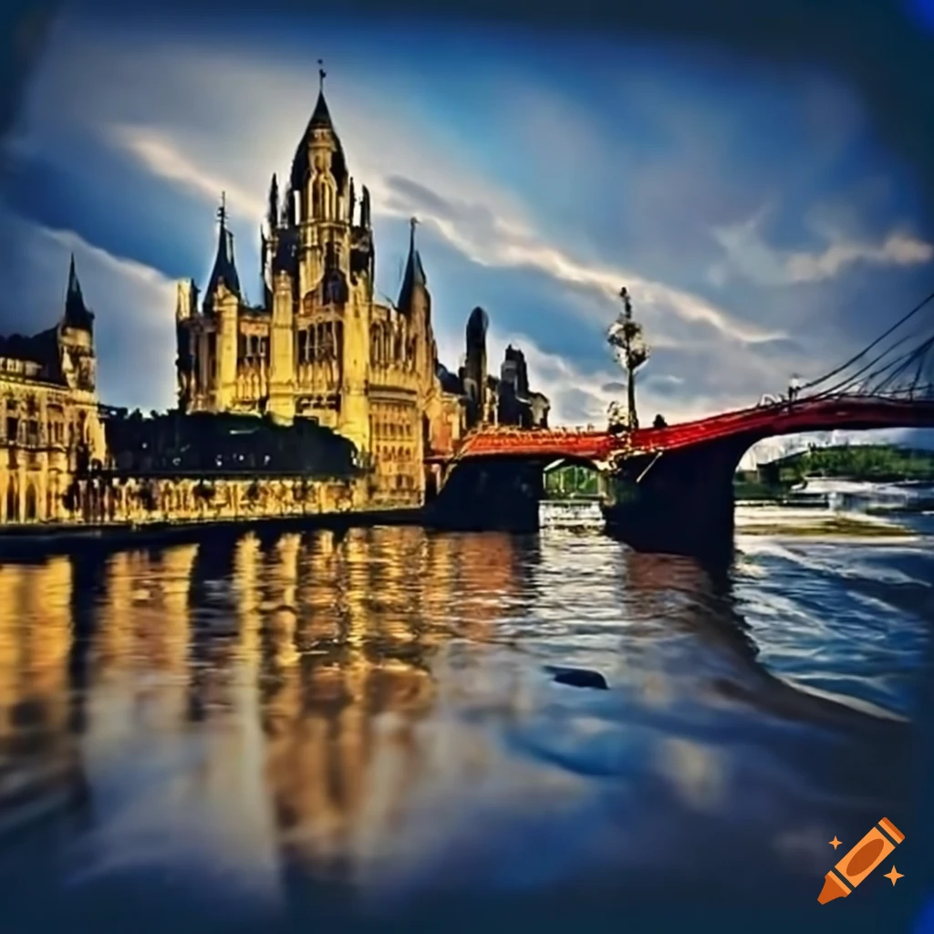 Artistic depiction of the river thames in london on Craiyon
